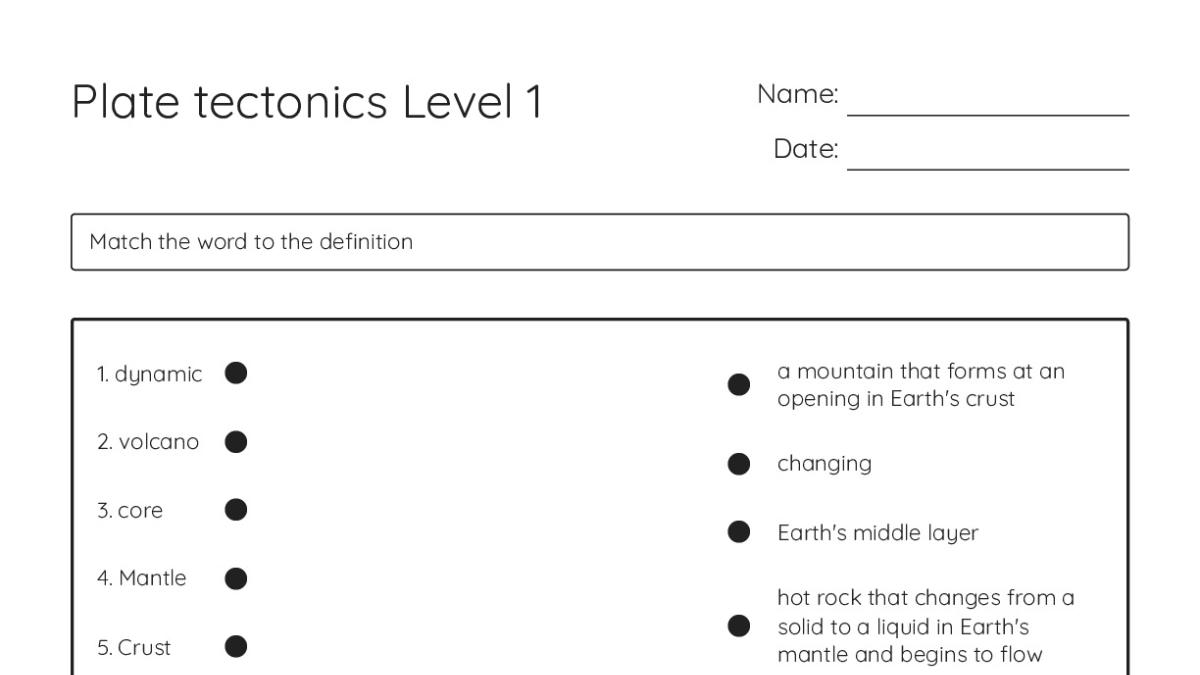 Plate tectonics Level 1 - My Worksheet Maker: Create Your Own Worksheets