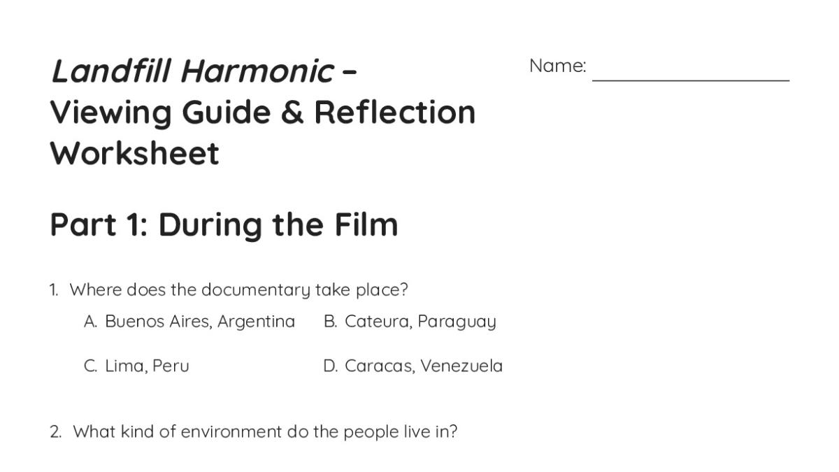 Landfill Harmonic – Viewing Guide & Reflection Worksheet - My Worksheet ...