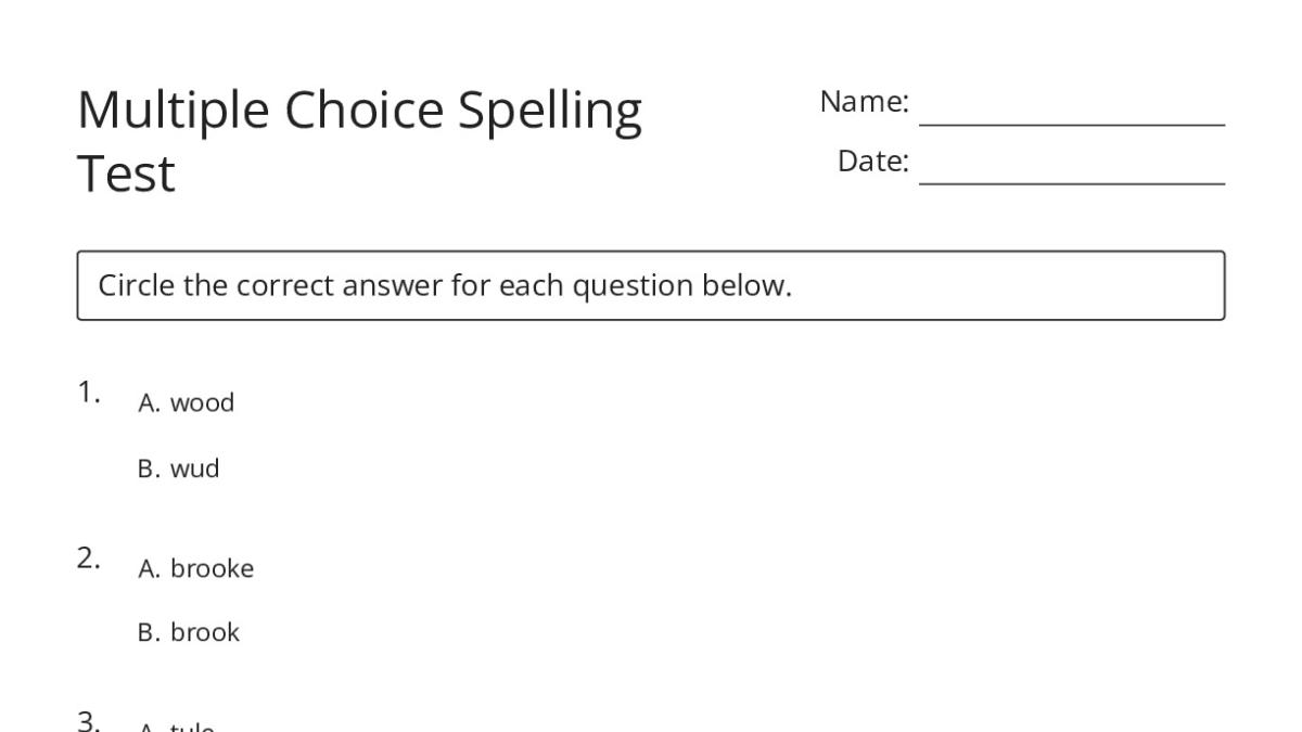Multiple Choice Spelling Test - My Worksheet Maker: Create Your Own ...