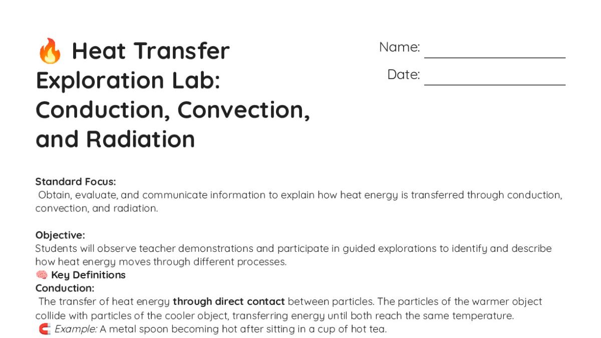 🔥 Heat Transfer Exploration Lab: Conduction, Convection, and Radiation ...
