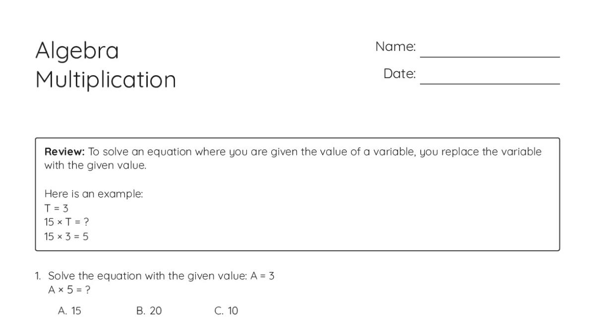 Algebra Multiplication - My Worksheet Maker: Create Your Own Worksheets