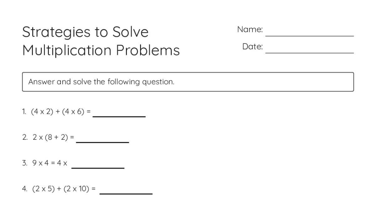 Strategies to Solve Multiplication Problems - My Worksheet Maker ...