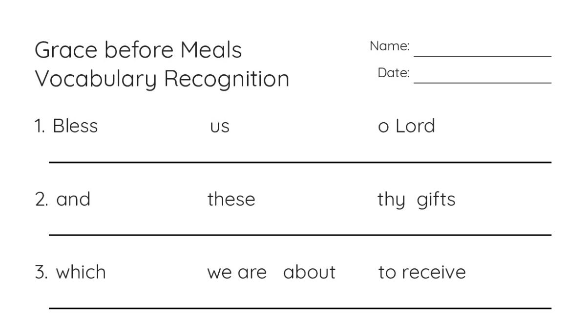 Grace before Meals Vocabulary Recognition - My Worksheet Maker: Create ...