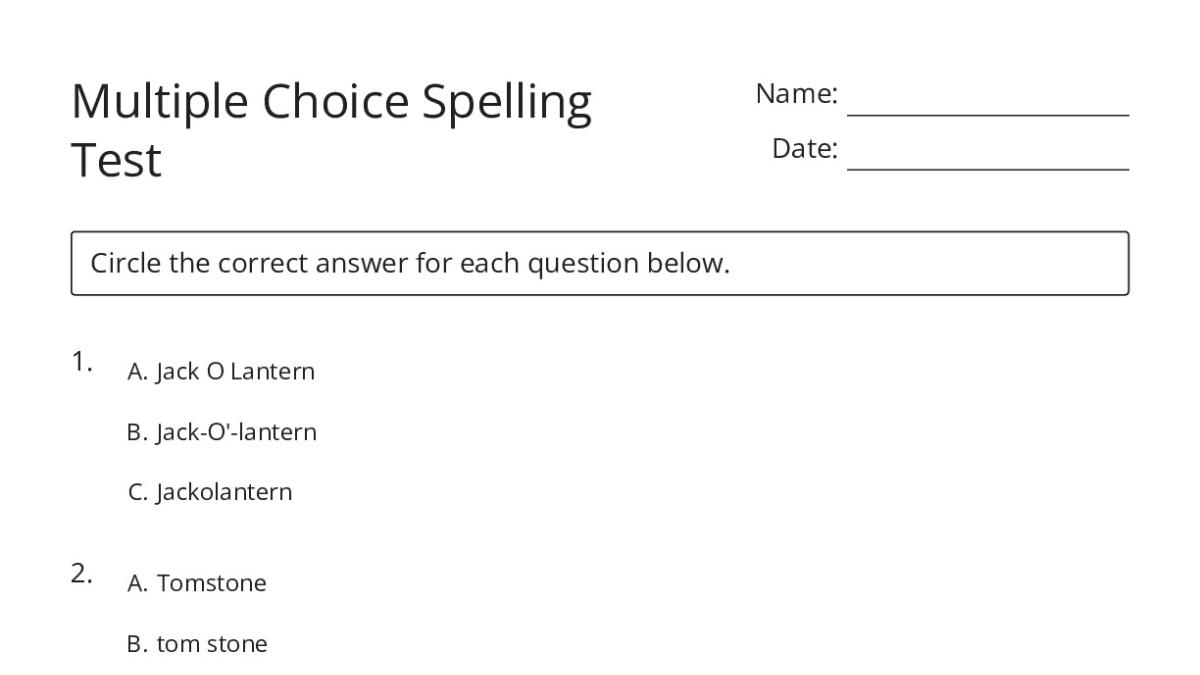 Multiple Choice Spelling Test - My Worksheet Maker: Create Your Own ...