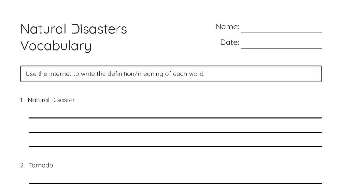 Natural Disasters Vocabulary - My Worksheet Maker: Create Your Own ...