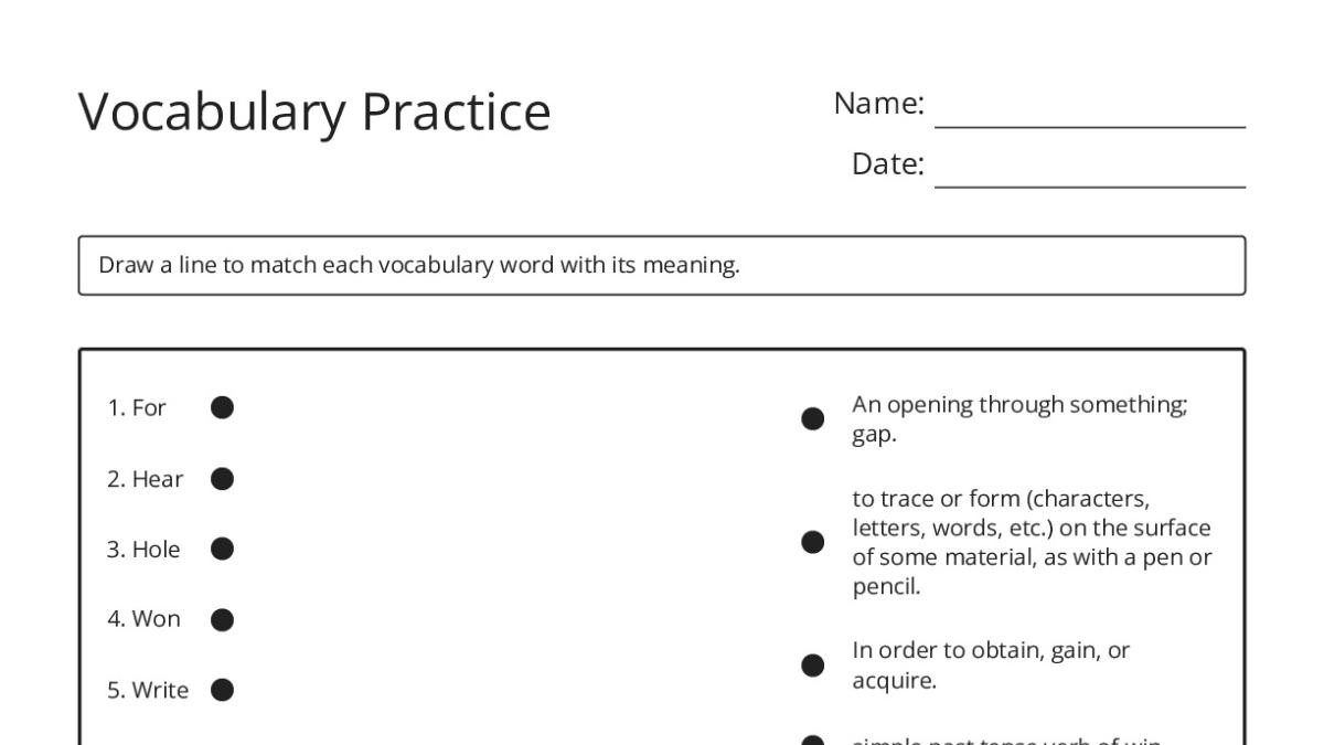 Vocabulary Practice - My Worksheet Maker: Create Your Own Worksheets