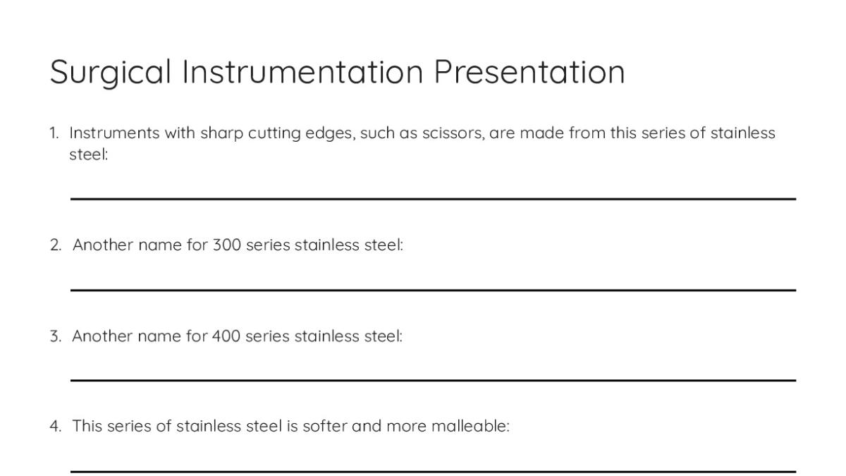 Surgical Instrumentation Presentation - My Worksheet Maker: Create Your ...