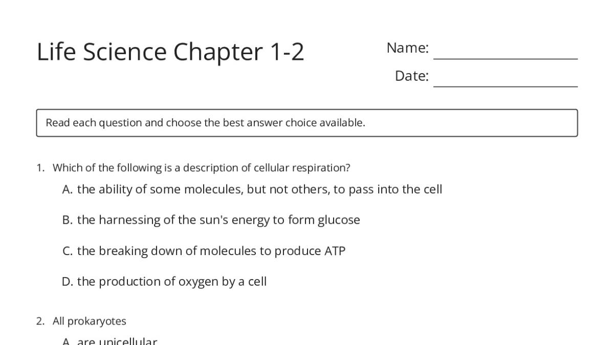 Life Science Chapter 1-2 - My Worksheet Maker: Create Your Own Worksheets