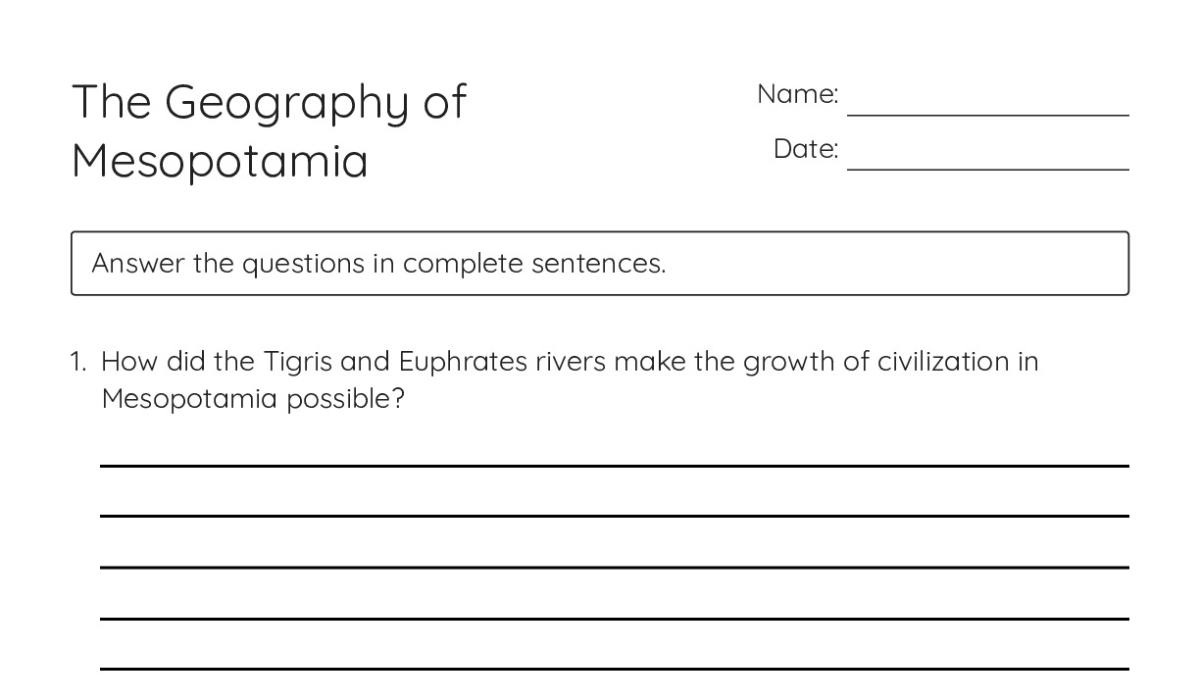 The Geography of Mesopotamia - My Worksheet Maker: Create Your Own ...