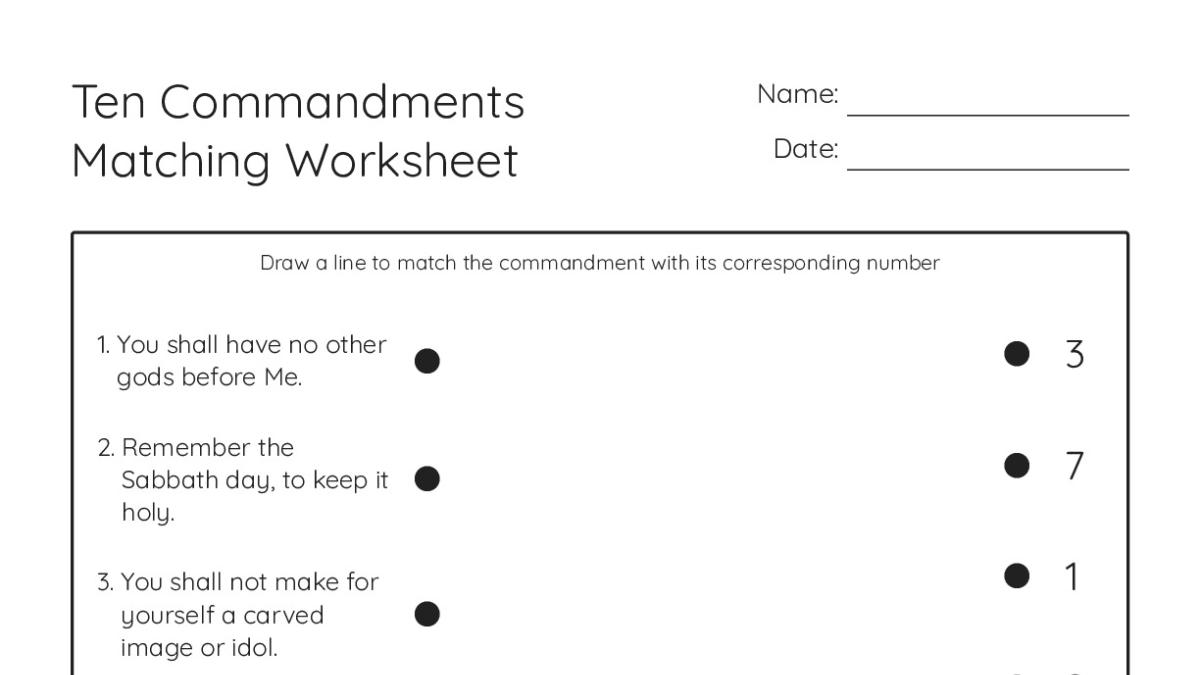Ten Commandments Matching Worksheet - My Worksheet Maker: Create Your ...