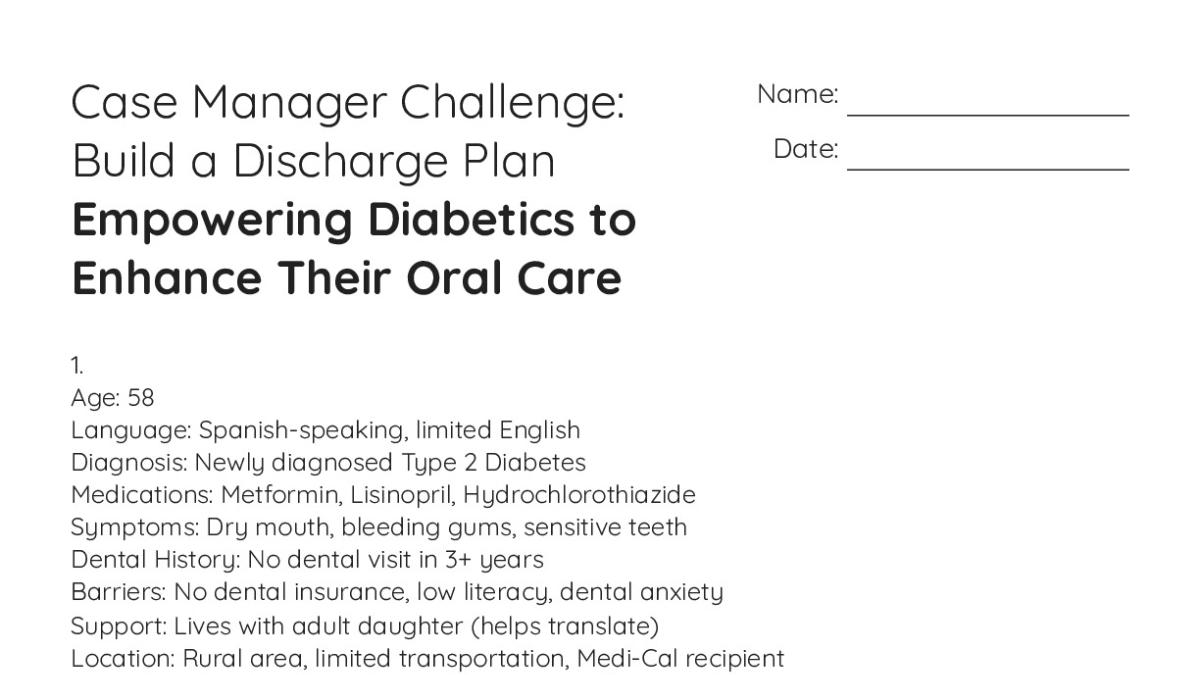 Case Manager Challenge: Build a Discharge Plan Empowering Diabetics to ...