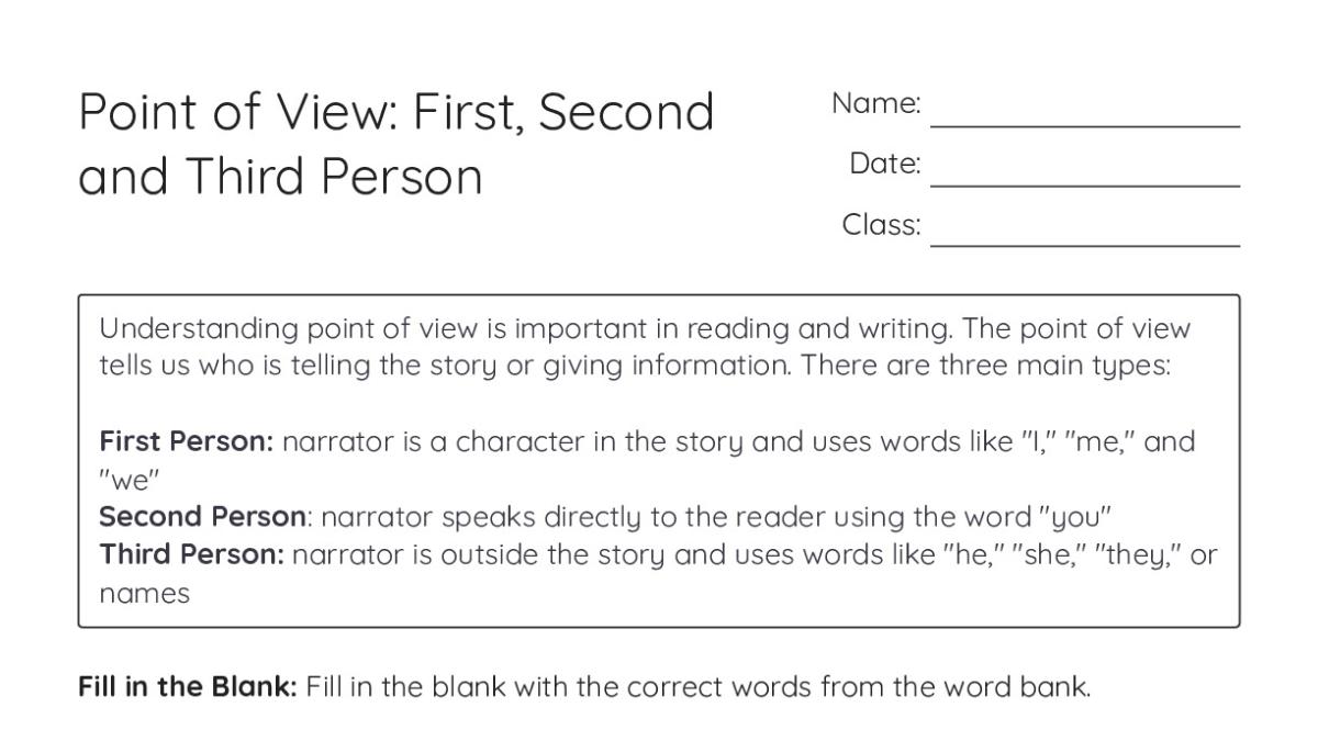 Point of View: First, Second and Third Person - My Worksheet Maker ...