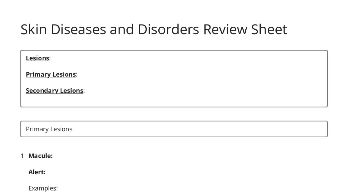 Skin Diseases and Disorders Review Sheet - My Worksheet Maker: Create ...