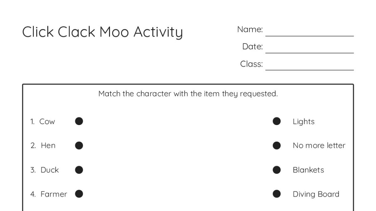 Click Clack Moo Activity - My Worksheet Maker: Create Your Own Worksheets