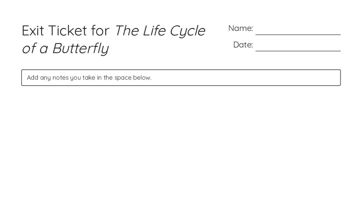 Exit Ticket for The Life Cycle of a Butterfly - My Worksheet Maker ...