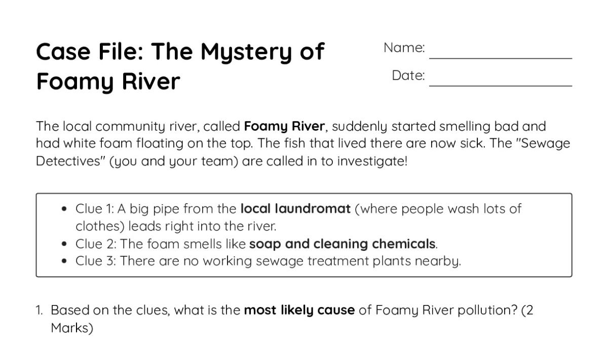 Case File: The Mystery of Foamy River - My Worksheet Maker: Create Your ...