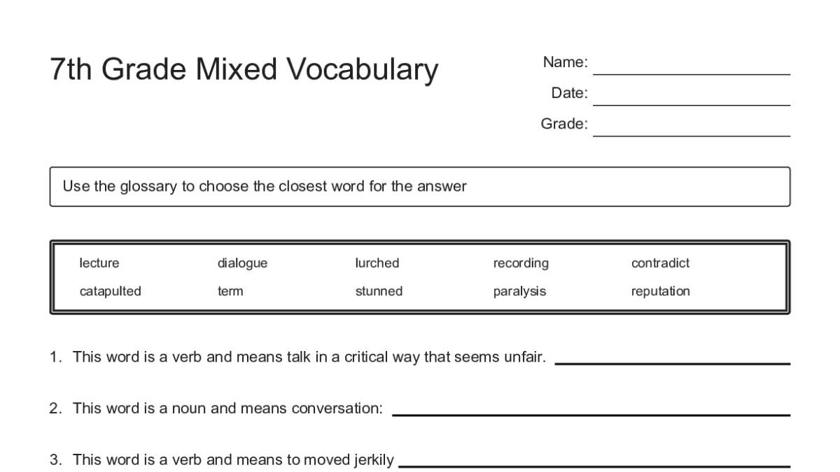 7th Grade Mixed Vocabulary - My Worksheet Maker: Create Your Own Worksheets