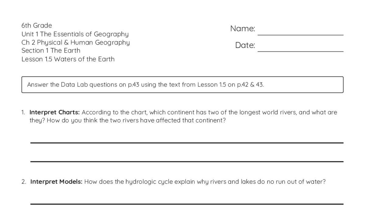 6th Grade Unit 1 The Essentials of Geography Ch 2 Physical & Human ...