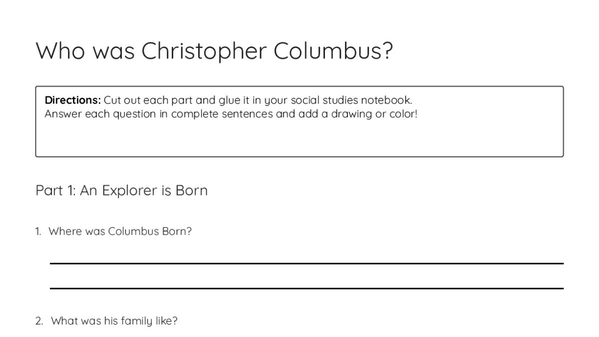 Who was Christopher Columbus? - My Worksheet Maker: Create Your Own ...