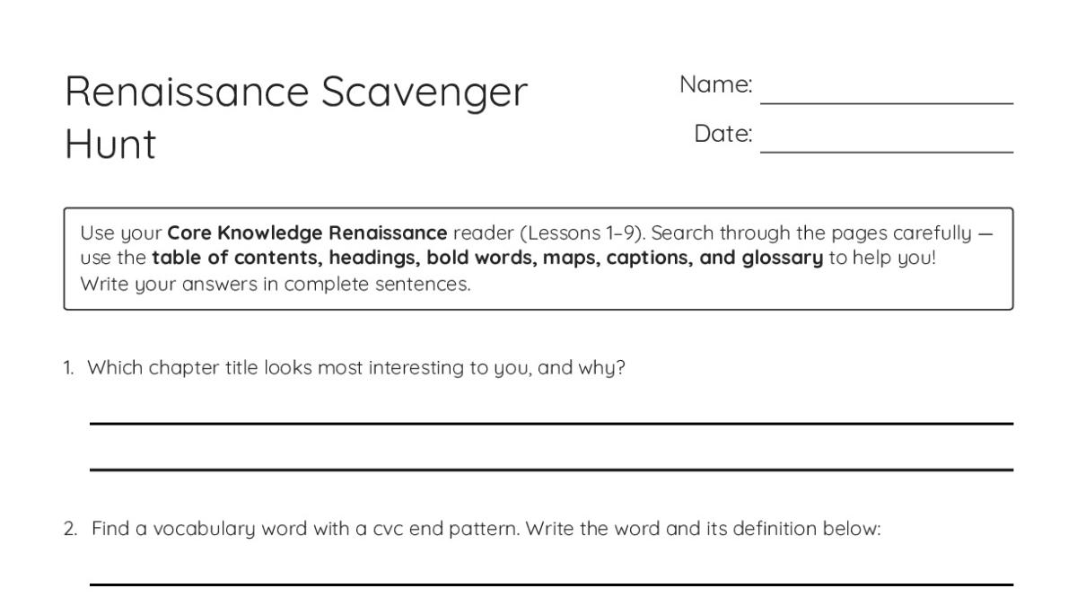 Renaissance Scavenger Hunt - My Worksheet Maker: Create Your Own Worksheets