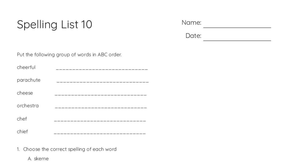 Spelling List 10 - My Worksheet Maker: Create Your Own Worksheets
