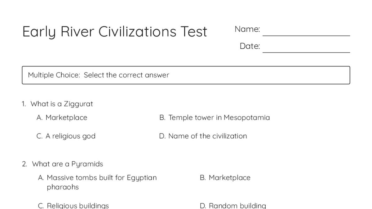 Early River Civilizations Test - My Worksheet Maker: Create Your Own ...