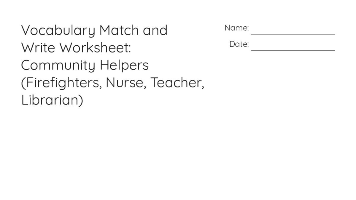 Vocabulary Match and Write Worksheet: Community Helpers (Firefighters ...