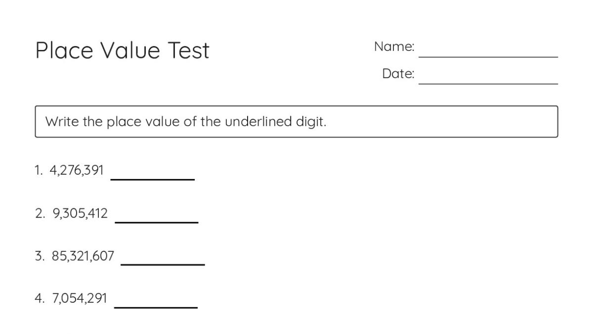 Place Value Test - My Worksheet Maker: Create Your Own Worksheets