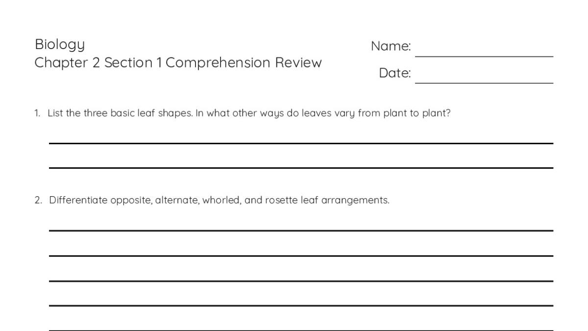 Biology Chapter 2 Section 1 Comprehension Review - My Worksheet Maker ...