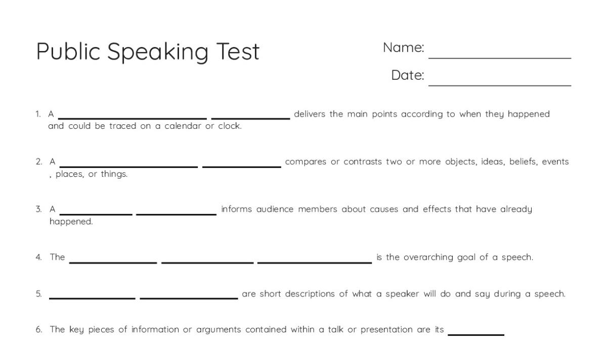 Public Speaking Test - My Worksheet Maker: Create Your Own Worksheets