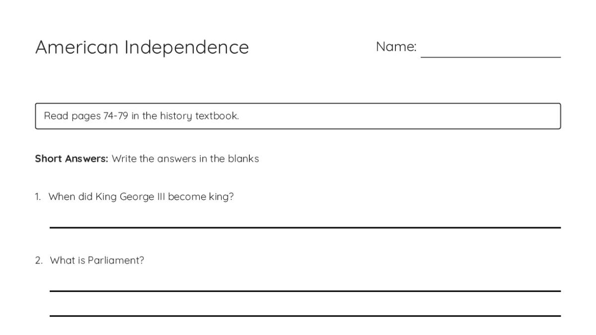American Independence - My Worksheet Maker: Create Your Own Worksheets