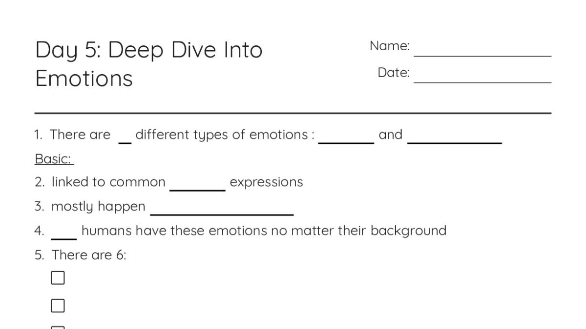 Day 5: Deep Dive Into Emotions - My Worksheet Maker: Create Your Own ...