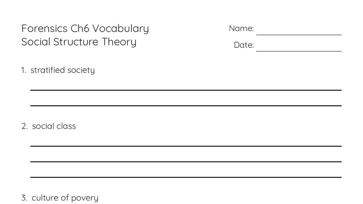 Forensics Ch6 Vocabulary Social Structure Theory - My Worksheet Maker ...