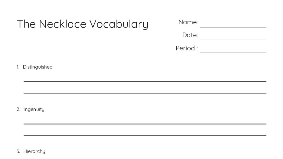 The Necklace Vocabulary - My Worksheet Maker: Create Your Own Worksheets