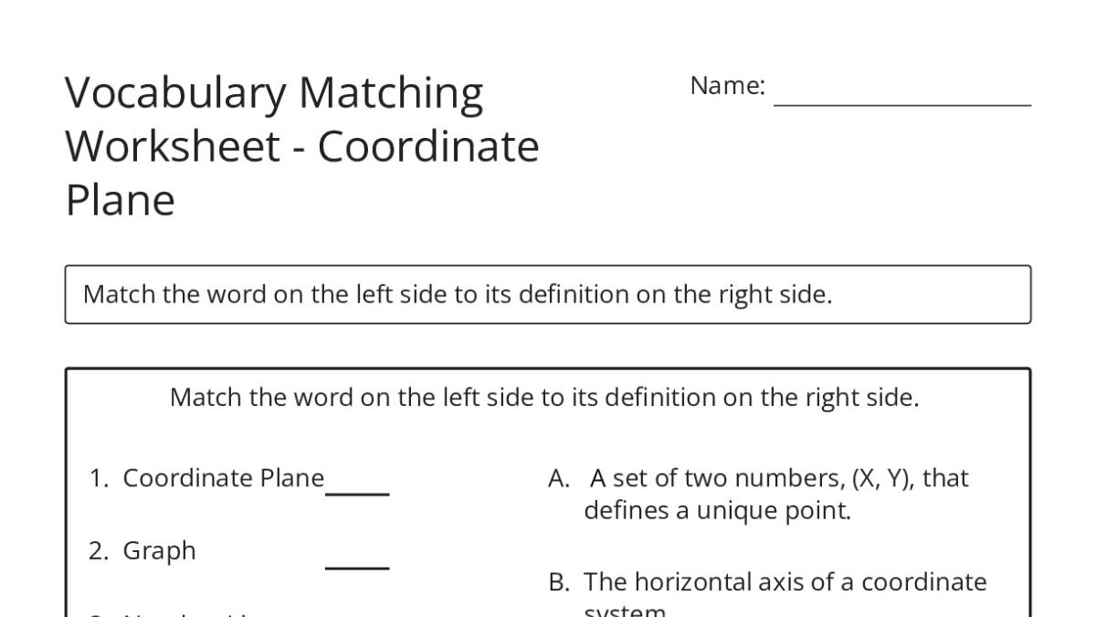 Vocabulary Matching Worksheet - Coordinate Plane - My Worksheet Maker ...