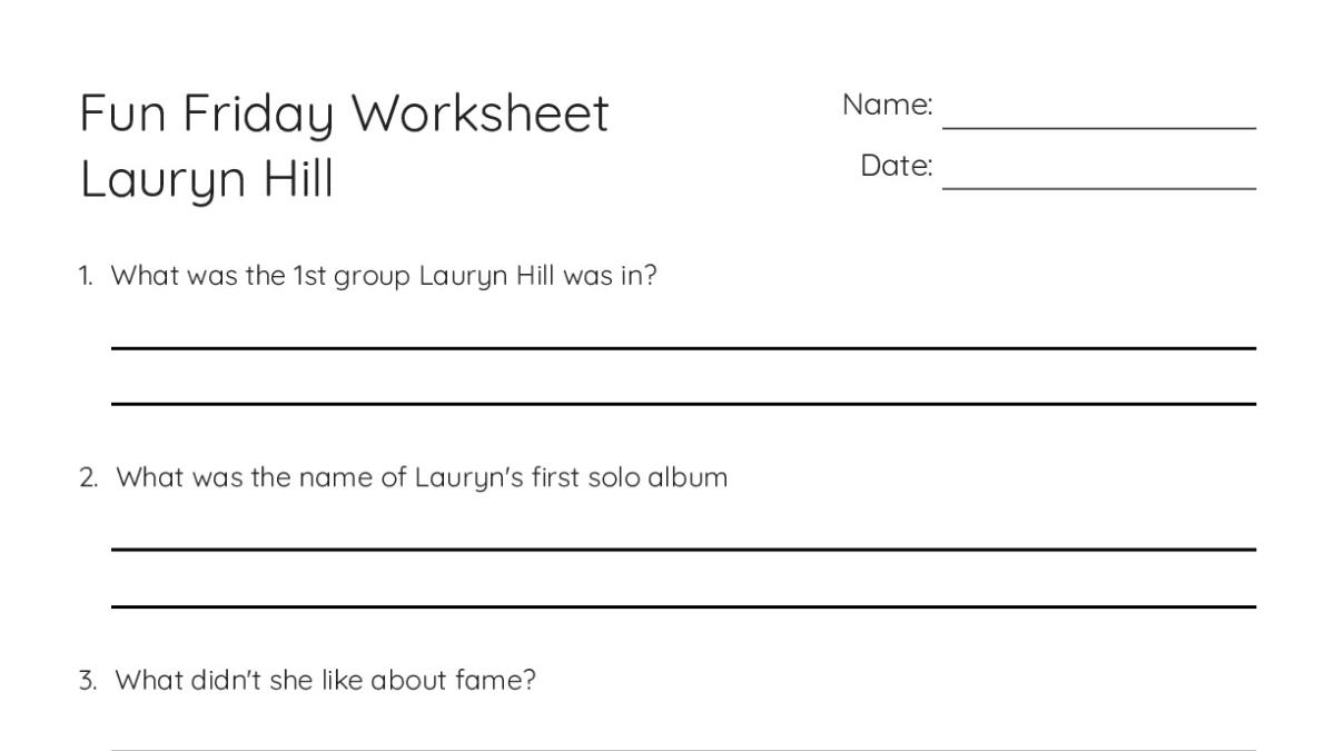 Fun Friday Worksheet Lauryn Hill - My Worksheet Maker: Create Your Own ...