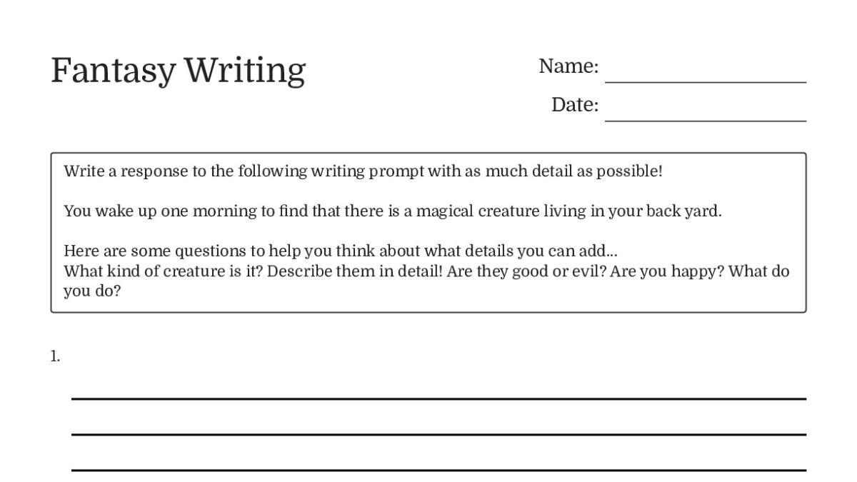 Fantasy Writing - My Worksheet Maker: Create Your Own Worksheets