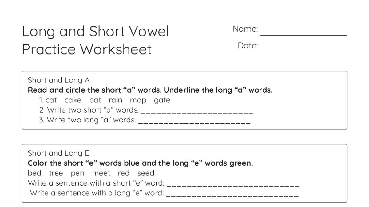 Long and Short Vowel Practice Worksheet - My Worksheet Maker: Create ...