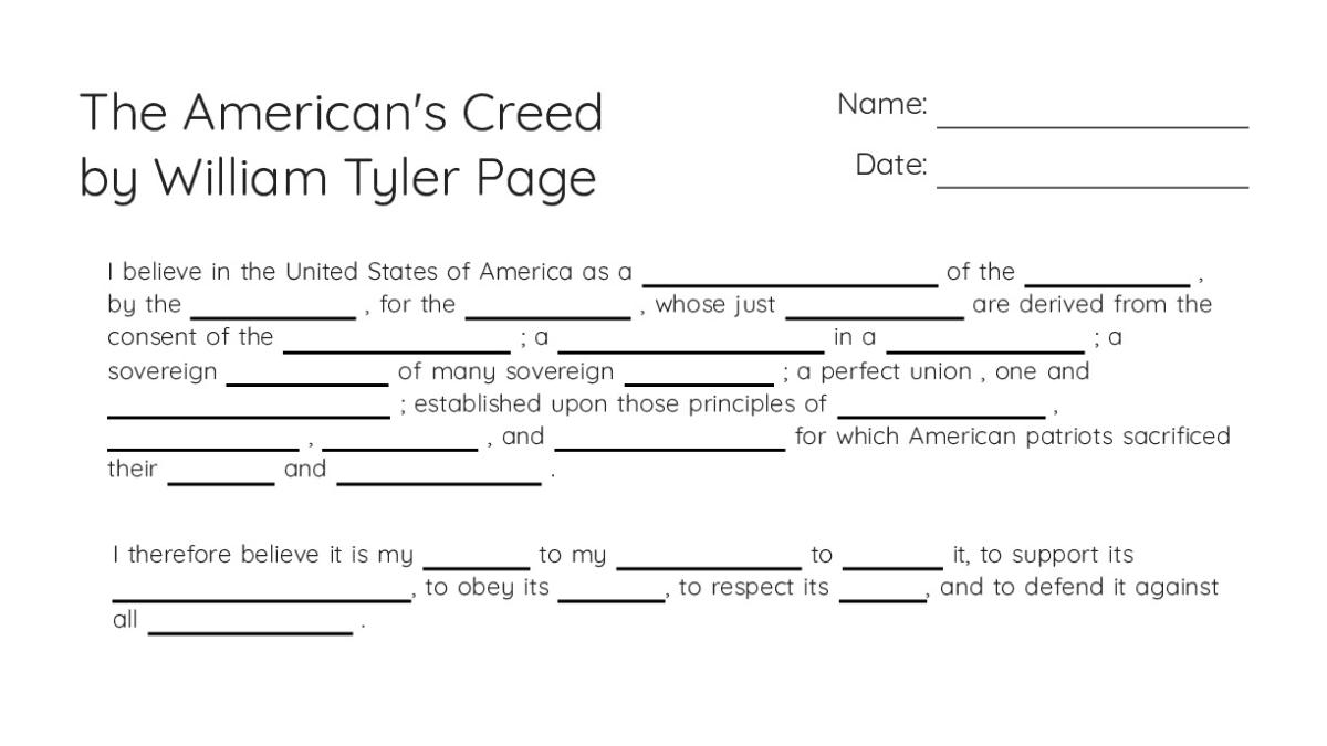 The American's Creed by William Tyler Page - My Worksheet Maker: Create ...