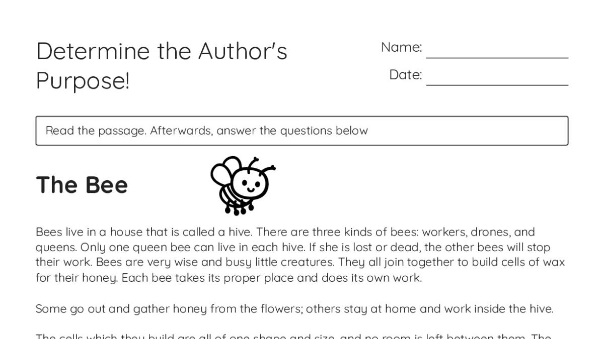 Determine the Author's Purpose! - My Worksheet Maker: Create Your Own ...