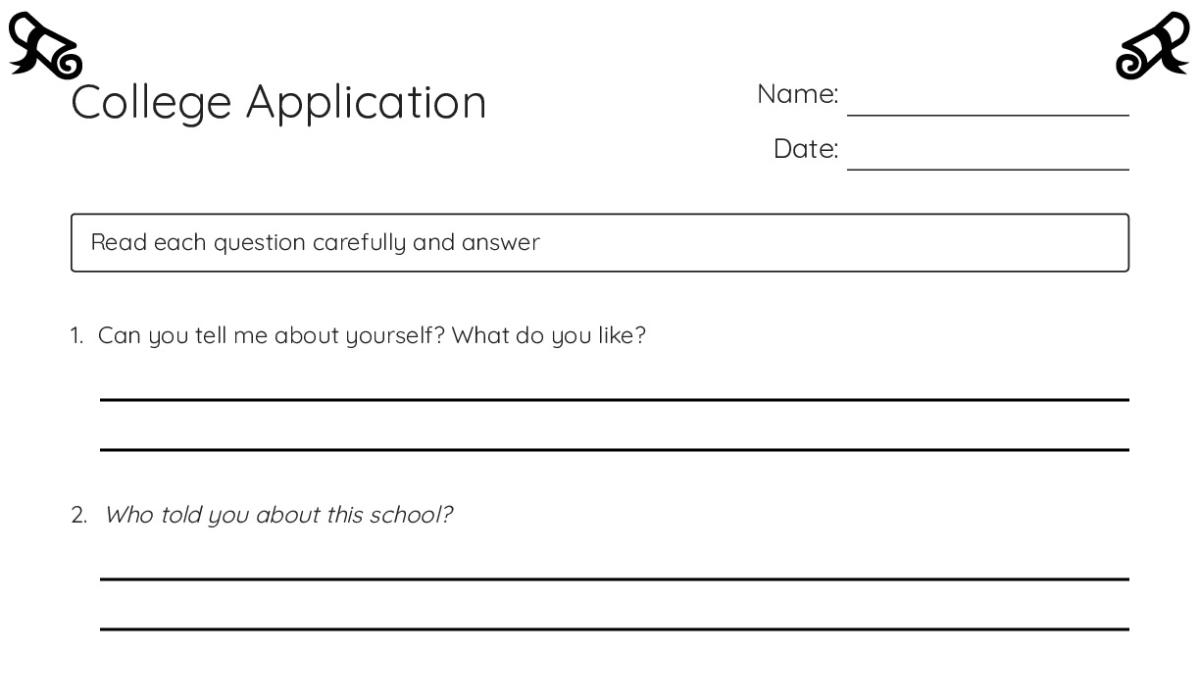 College Application - My Worksheet Maker: Create Your Own Worksheets