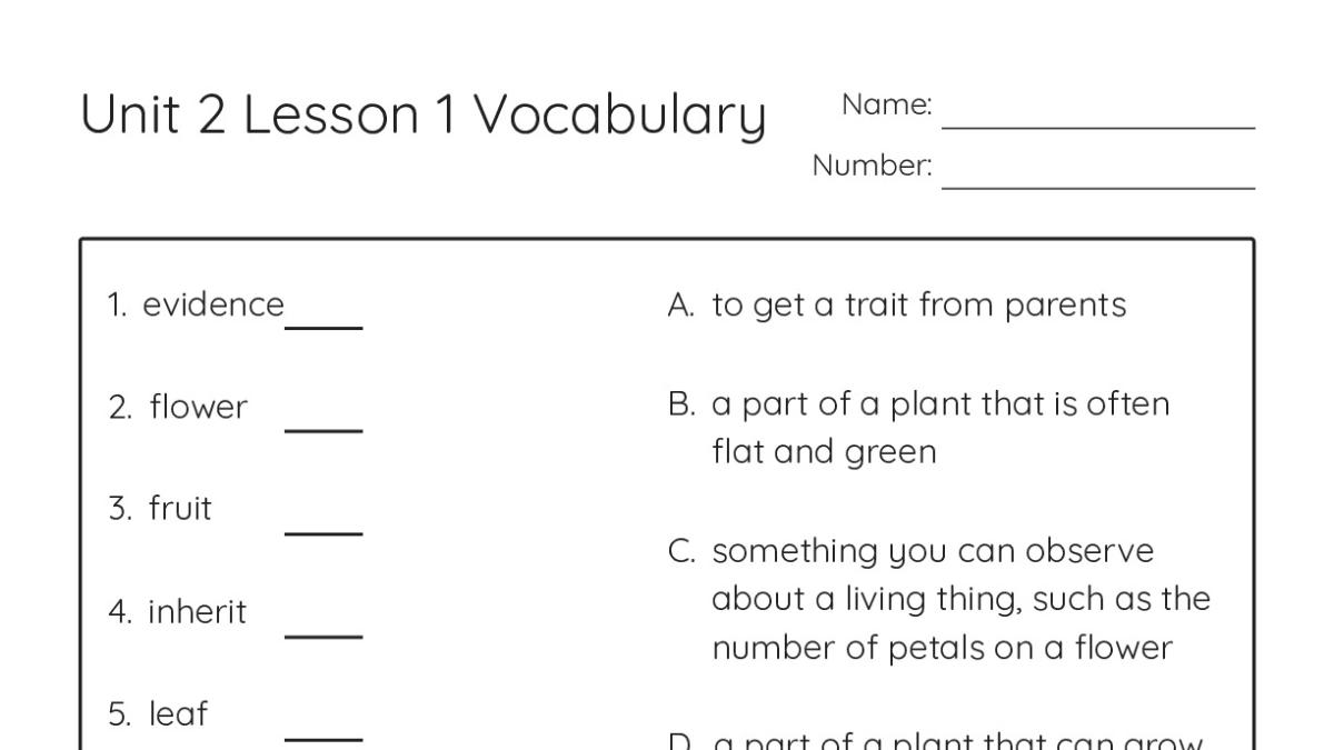 Unit 2 Lesson 1 Vocabulary - My Worksheet Maker: Create Your Own Worksheets