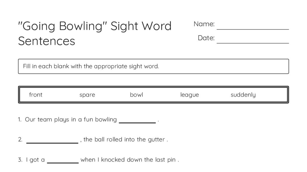 "Going Bowling" Sight Word Sentences - My Worksheet Maker: Create Your ...