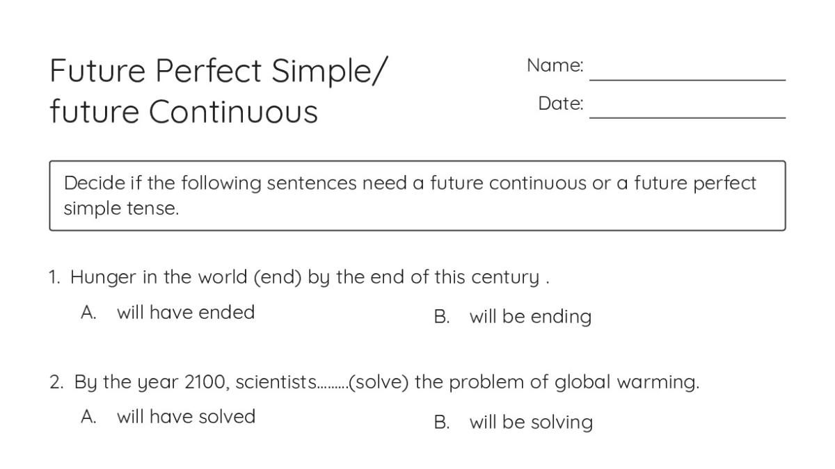 Future Perfect Simple/ future Continuous - My Worksheet Maker: Create ...