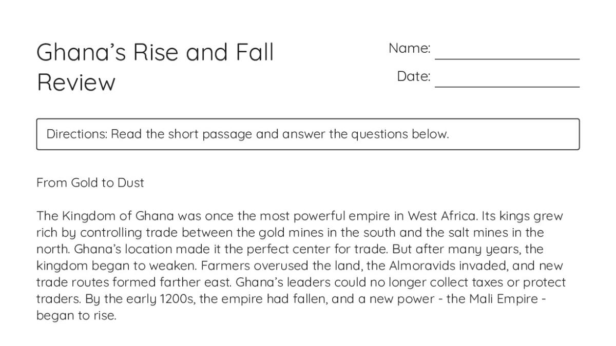 Ghana’s Rise and Fall Review - My Worksheet Maker: Create Your Own ...