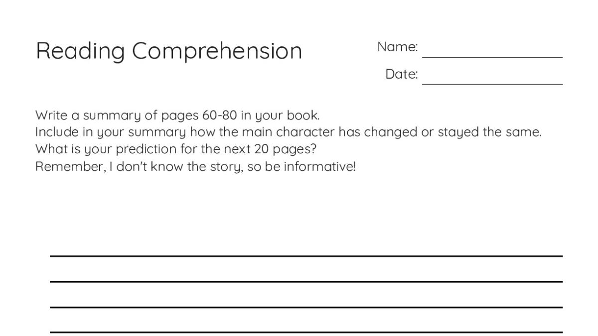 Reading Comprehension - My Worksheet Maker: Create Your Own Worksheets