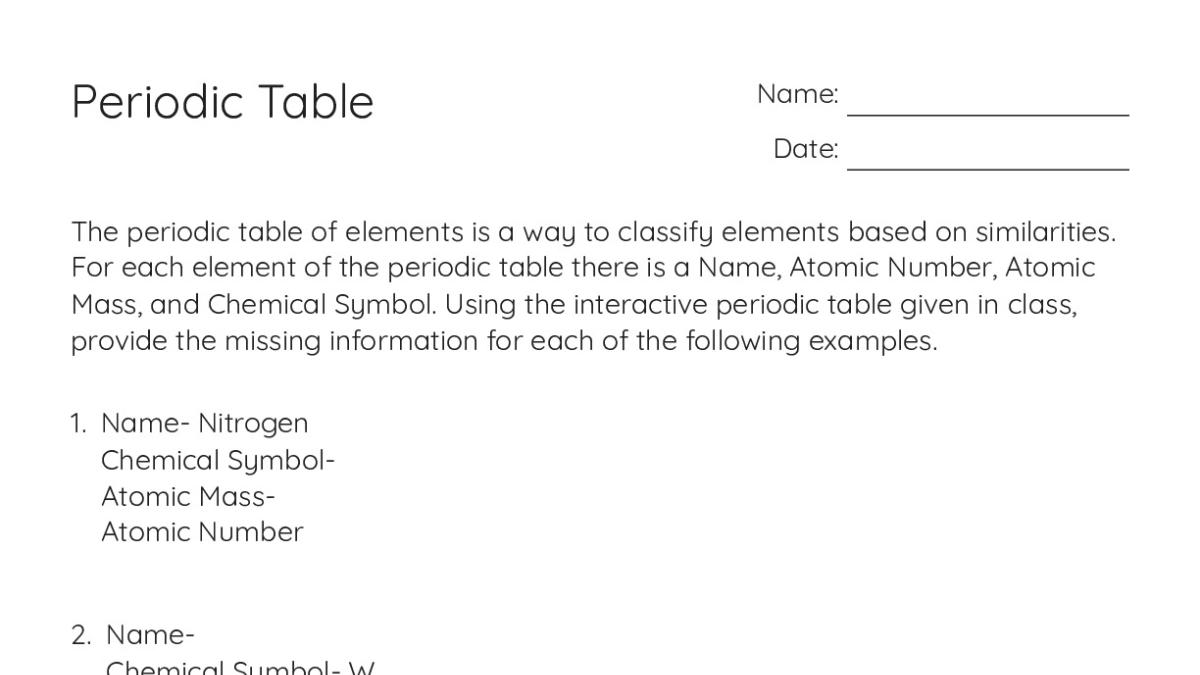 Periodic Table - My Worksheet Maker: Create Your Own Worksheets