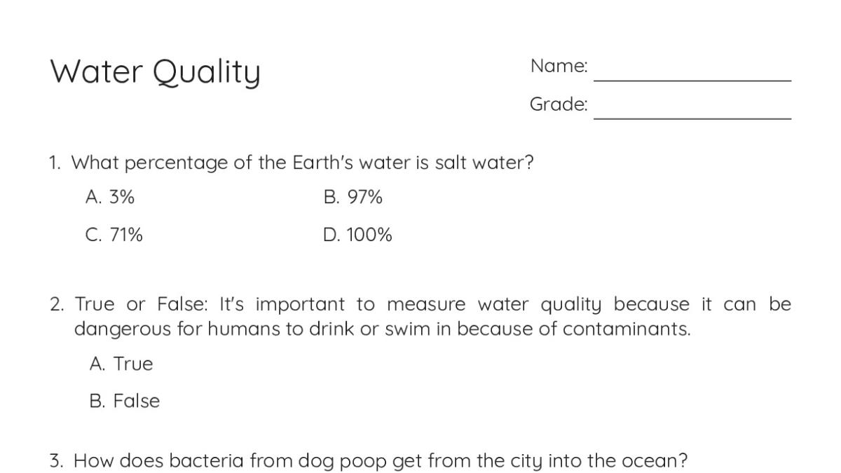 Water Quality - My Worksheet Maker: Create Your Own Worksheets