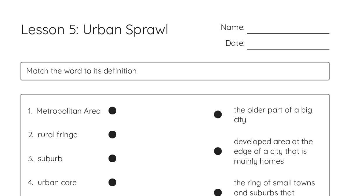 Lesson 5: Urban Sprawl - My Worksheet Maker: Create Your Own Worksheets