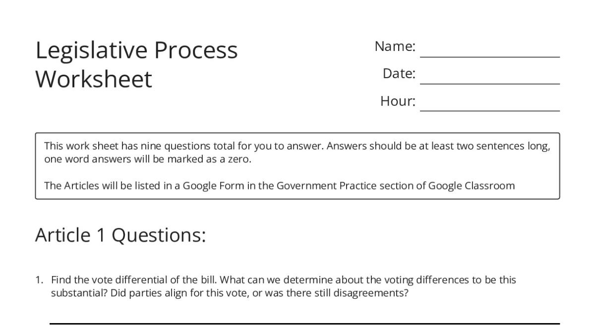 Legislative Process Worksheet - My Worksheet Maker: Create Your Own ...